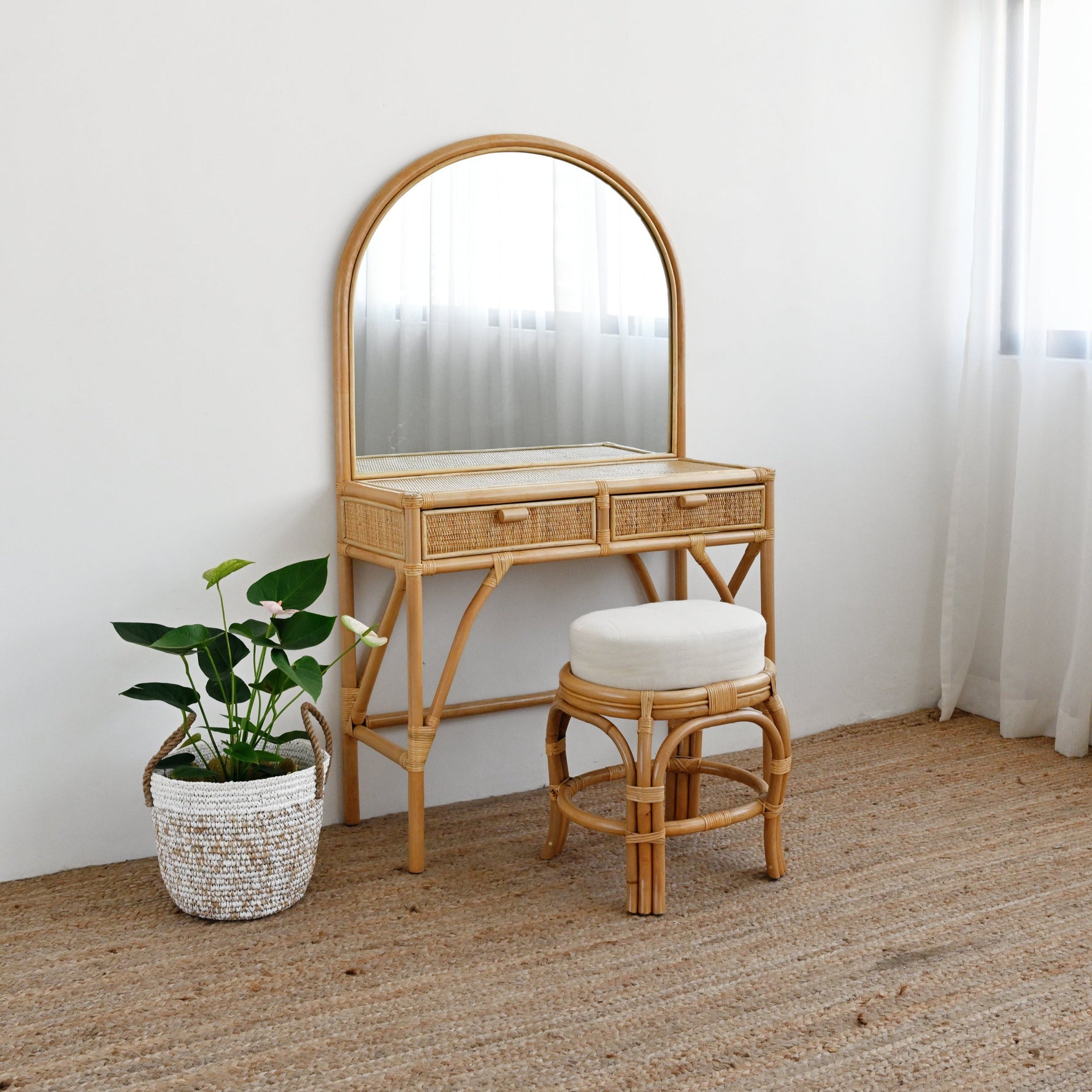 Adult Rattan Dressing Table with Stool – Island Living