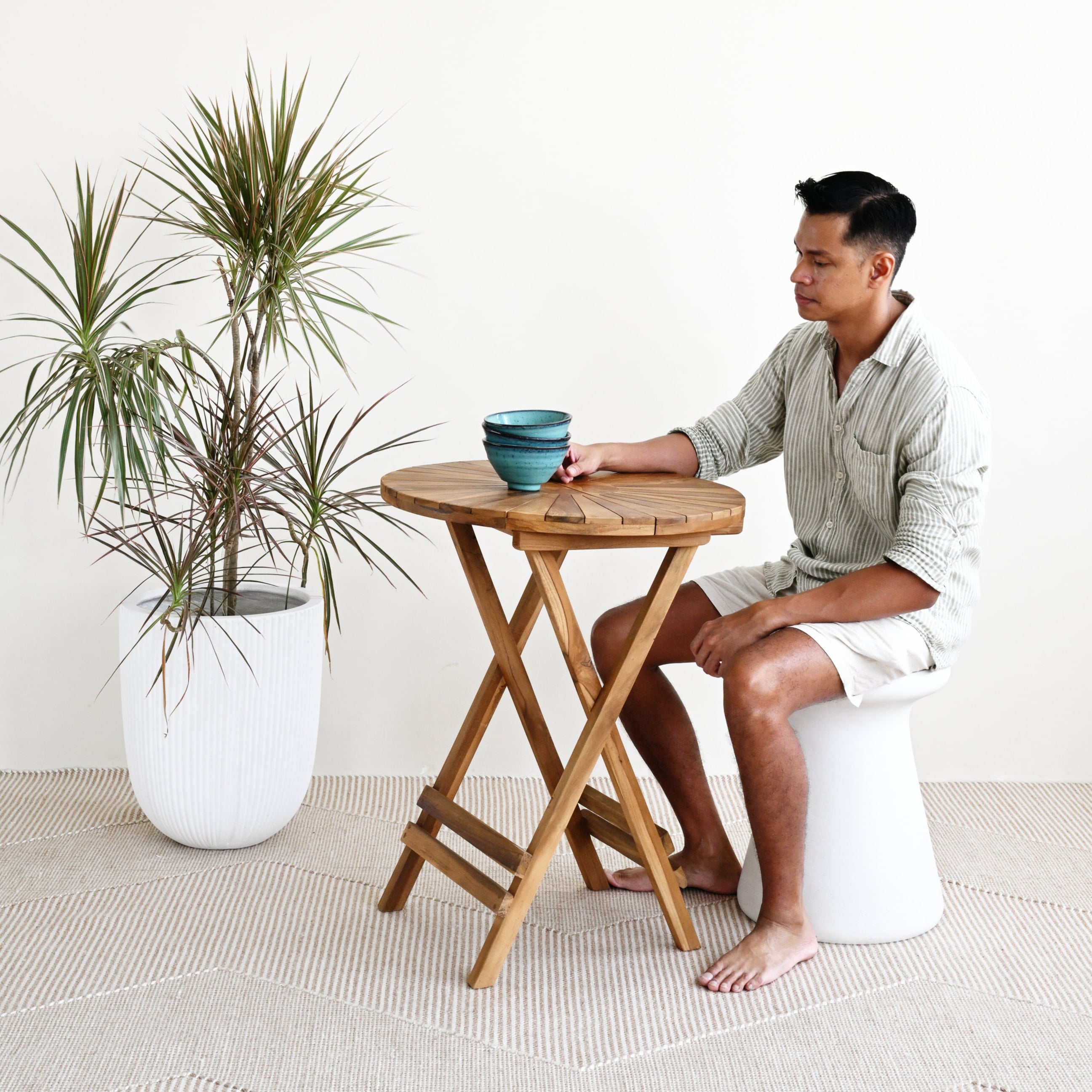 Outdoor Round Teak Folding Table – Island Living