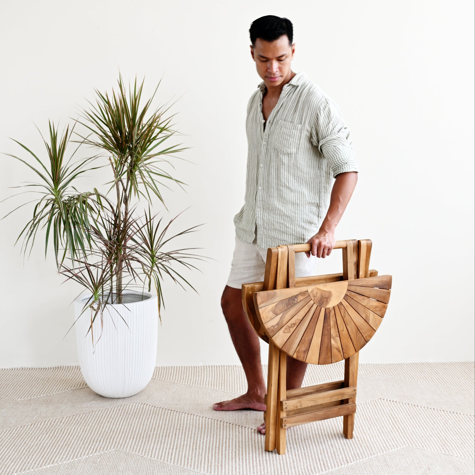 Outdoor Round Folding Dining Table – Solid Teak 80cm – Island Living