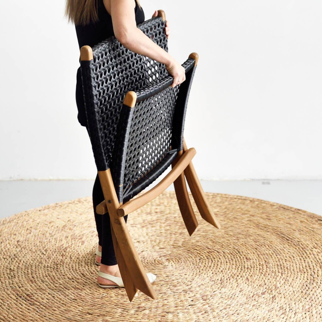 Venezuela Folding Chair - Black | Teak & Rattan | Island Living